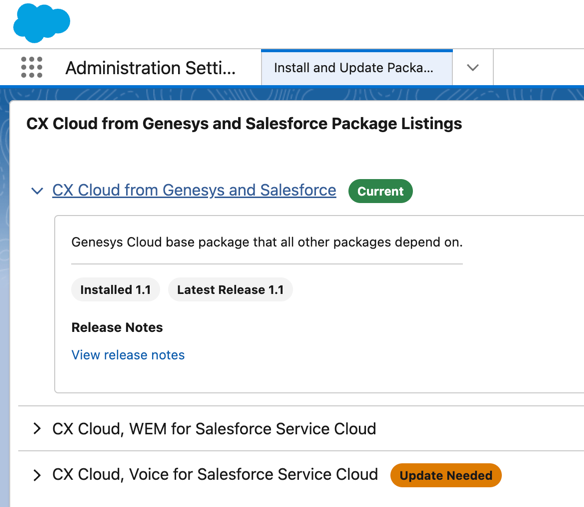 Genesys 및 Salesforce 패키지에서 CX Cloud 업데이트 - Genesys 클라우드 리소스 센터